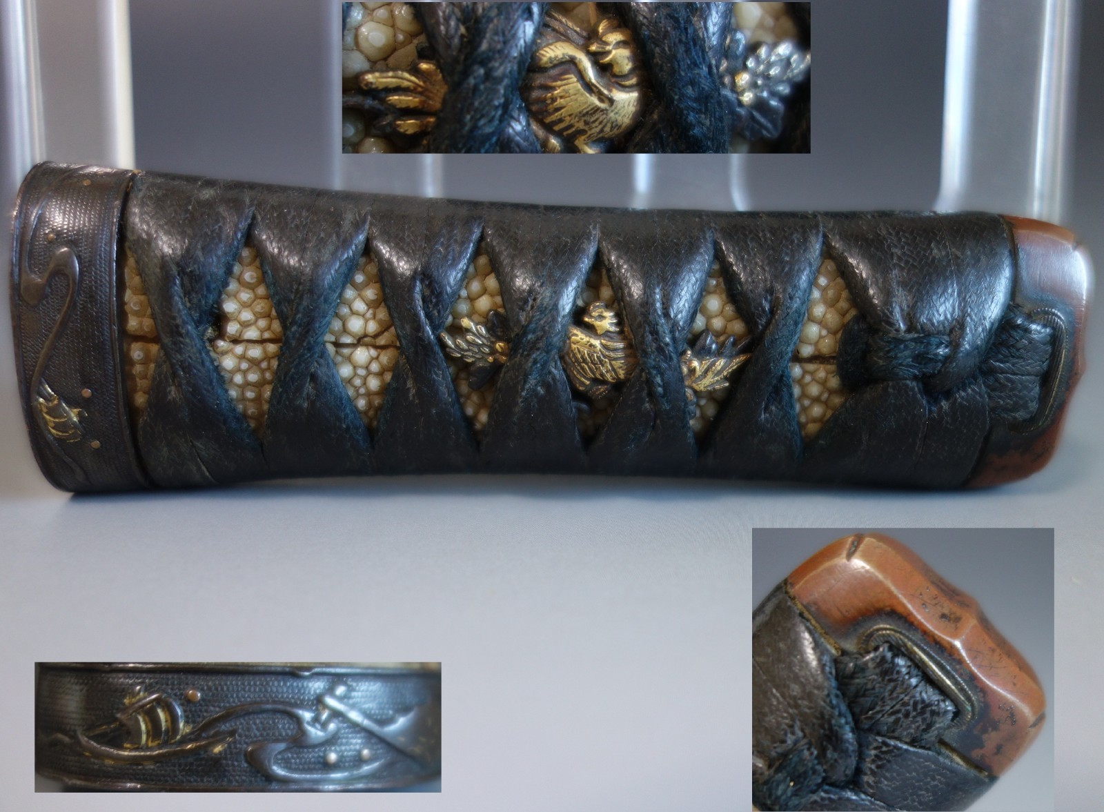 Tsuka handle hilt phenix menuki sailing boat fuchi samurai sword ...
